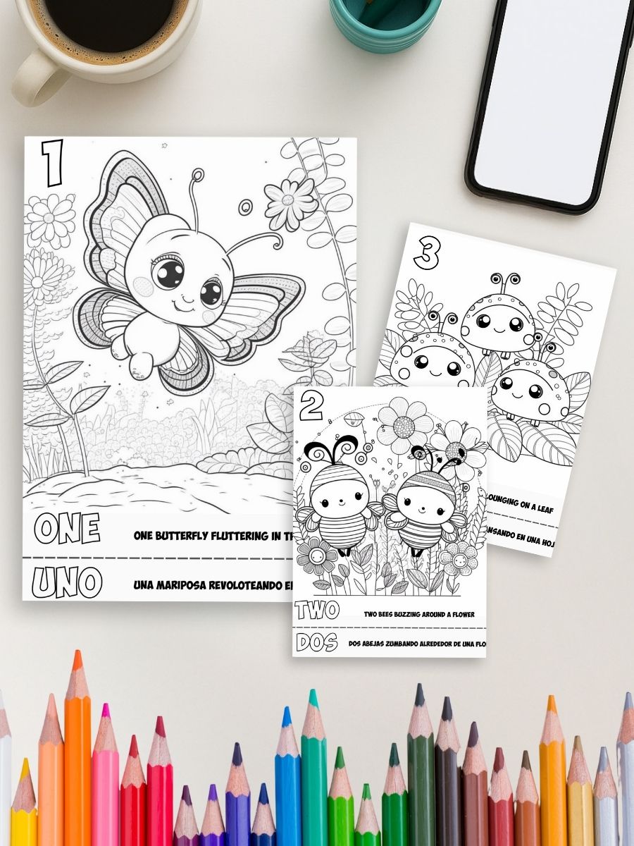 Bilingual Numbers in the Garden | Backyard Coloring