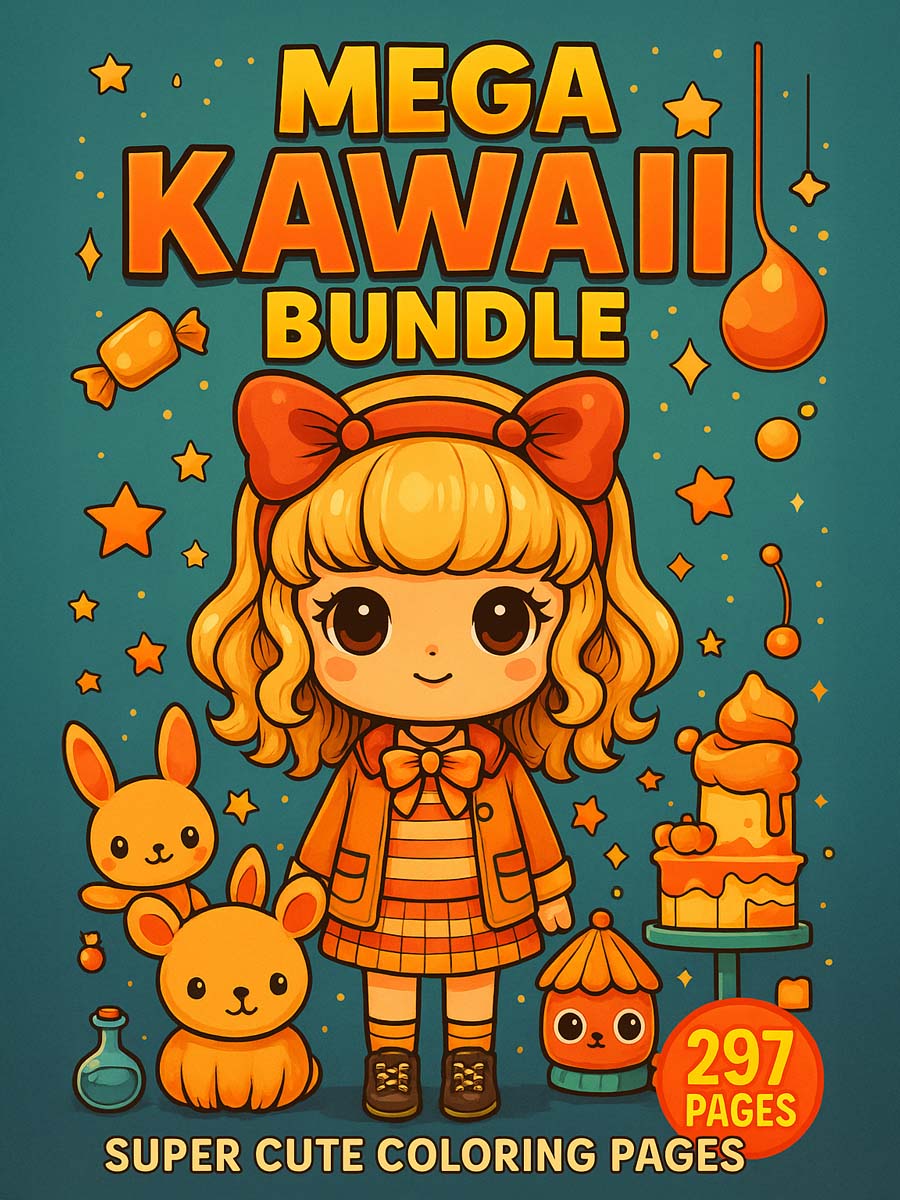 Mega Kawaii Bundle – 297 Super Cute Coloring Pages | Backyard Coloring